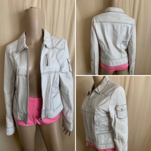 Vintage | Jackets & Coats | Euro White Patchwork Leather Racer Moto ...